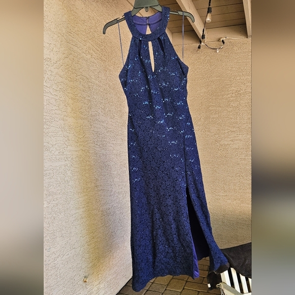 Morgan & Co. | Dresses | Cut Out Halter Keyhole Neck Clasp Blue Lace ...